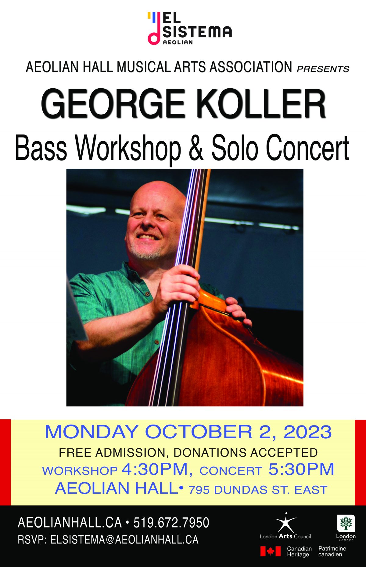 George Koller: Bass Workshop & Solo Concert – The Aeolian Hall